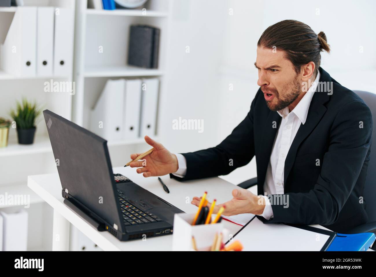 office worker laptop desktop office technology Stock Photo - Alamy