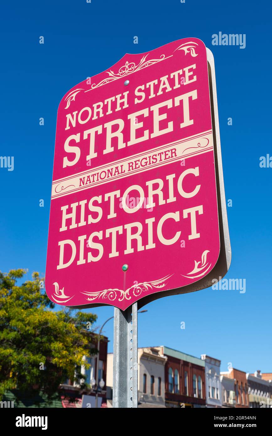 Historic District sign in small Midwest town. Belvidere, Illinois, USA ...