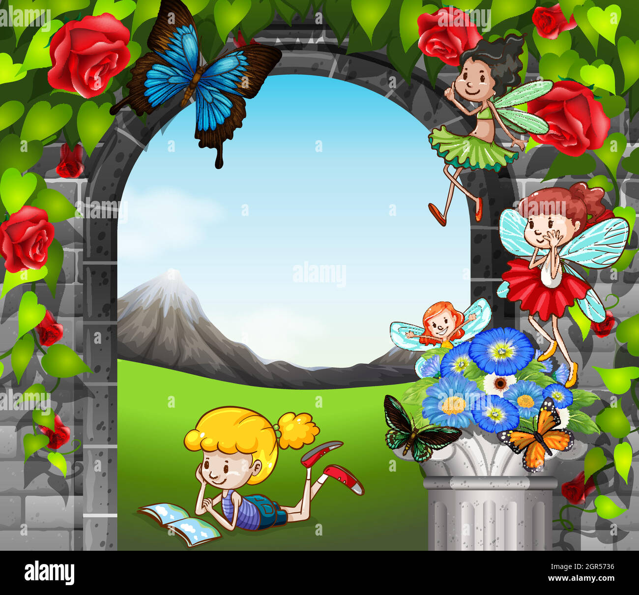 Girl reading in the garden Stock Vector Image & Art - Alamy