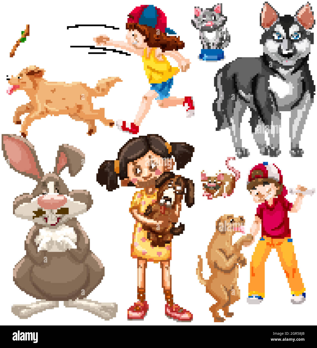 Children with animals on isolated background Stock Vector Image & Art ...