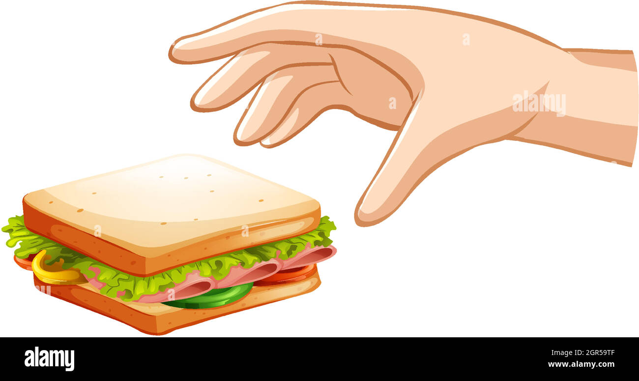 Hand trying to grab sandwich on white background Stock Vector Image ...