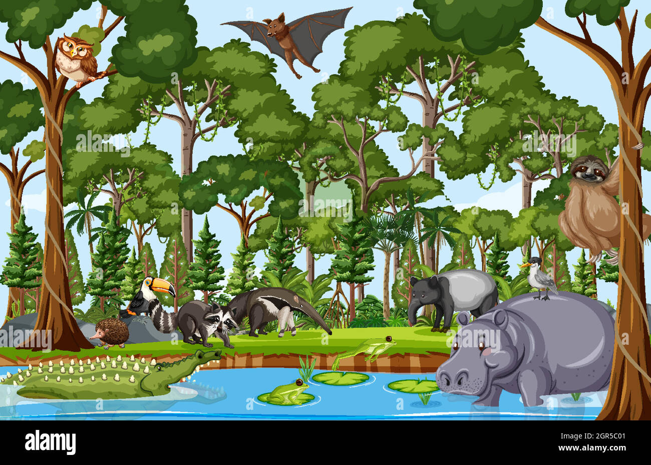 Wild animal cartoon character in the forest scene Stock Vector Image ...