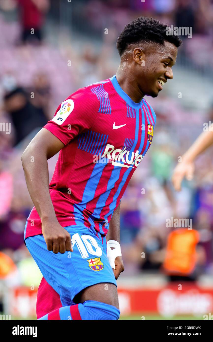 BARCELONA - SEP 26: Ansu Fati celebrates a goal during the La Liga ...