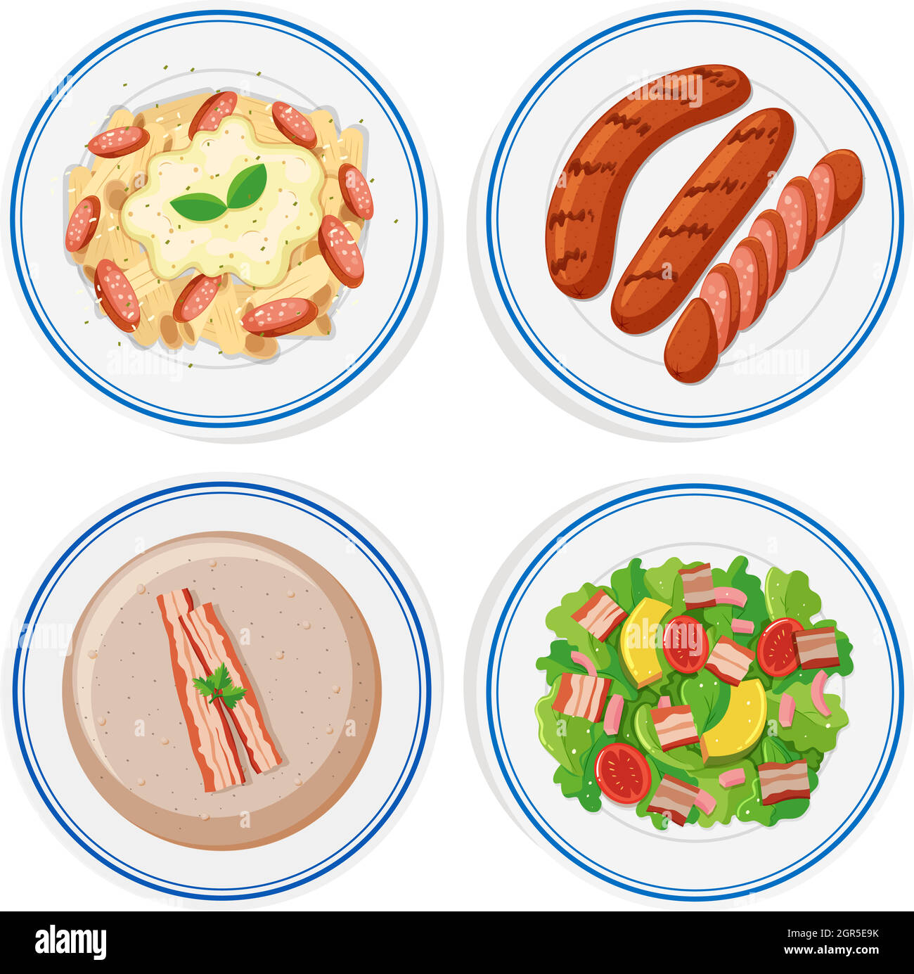 Italian food on round plates Stock Vector Image & Art - Alamy