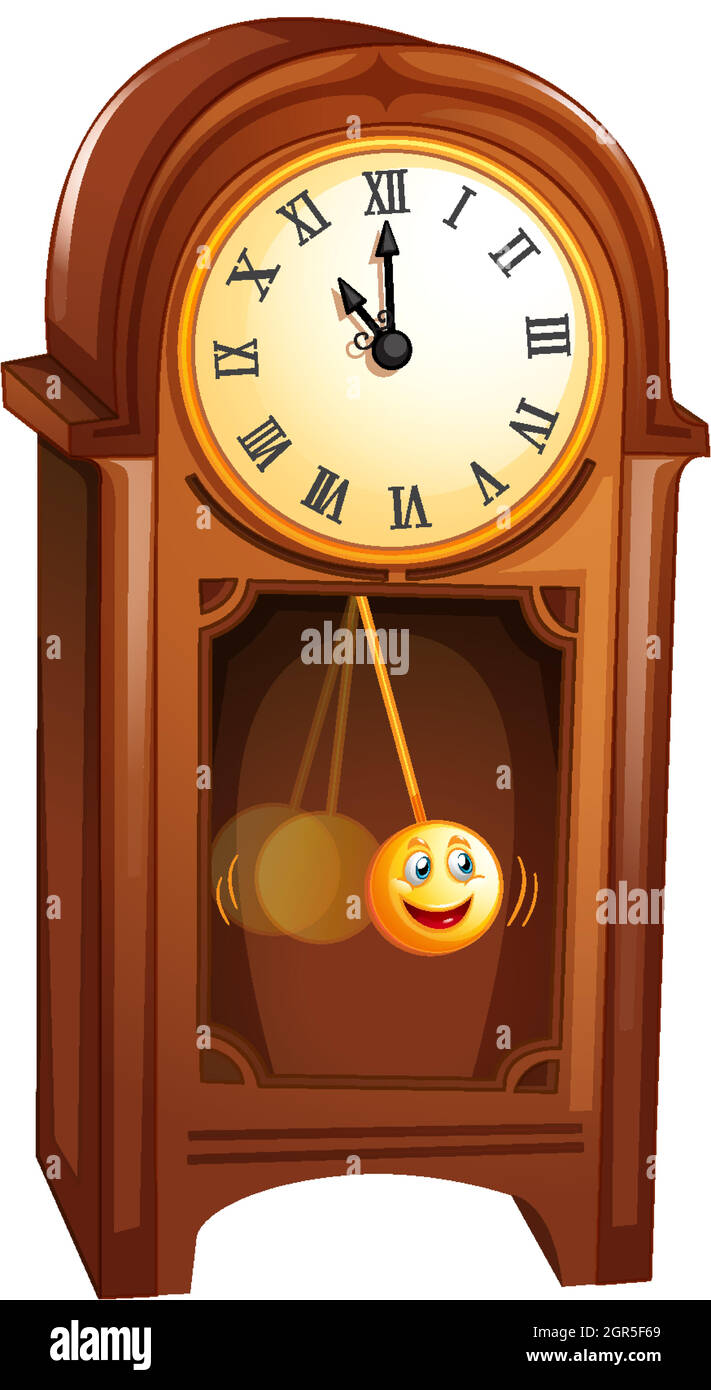Vintage wooden clock in cartoon character isolated on white background ...