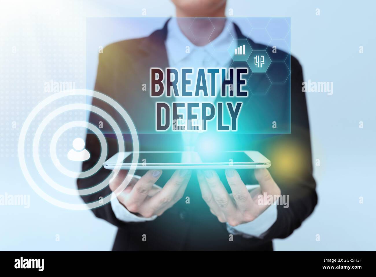 Text sign showing Breathe Deeply. Word Written on to take a large ...