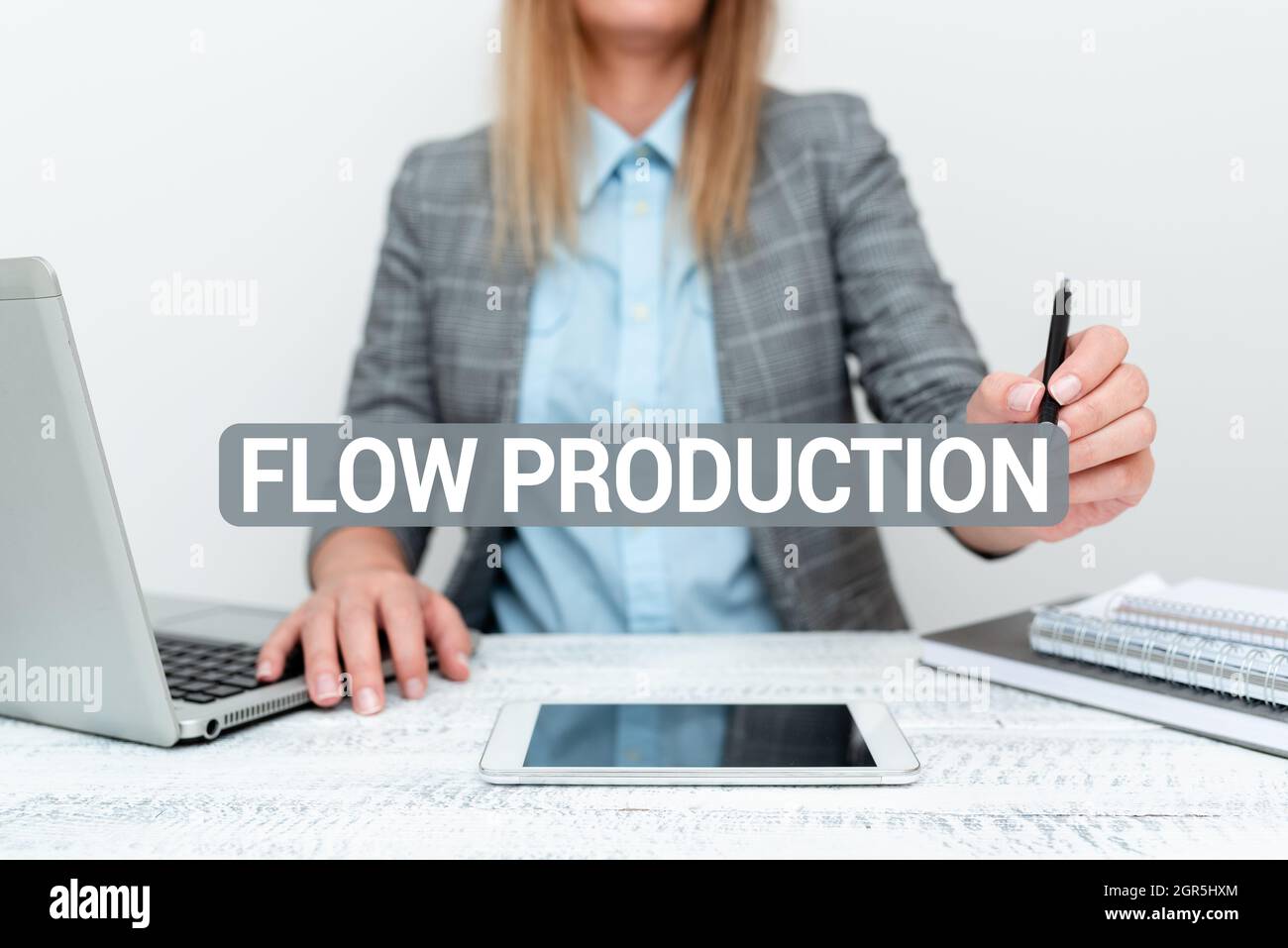 Text sign showing Flow Production. Business showcase items are produced ...
