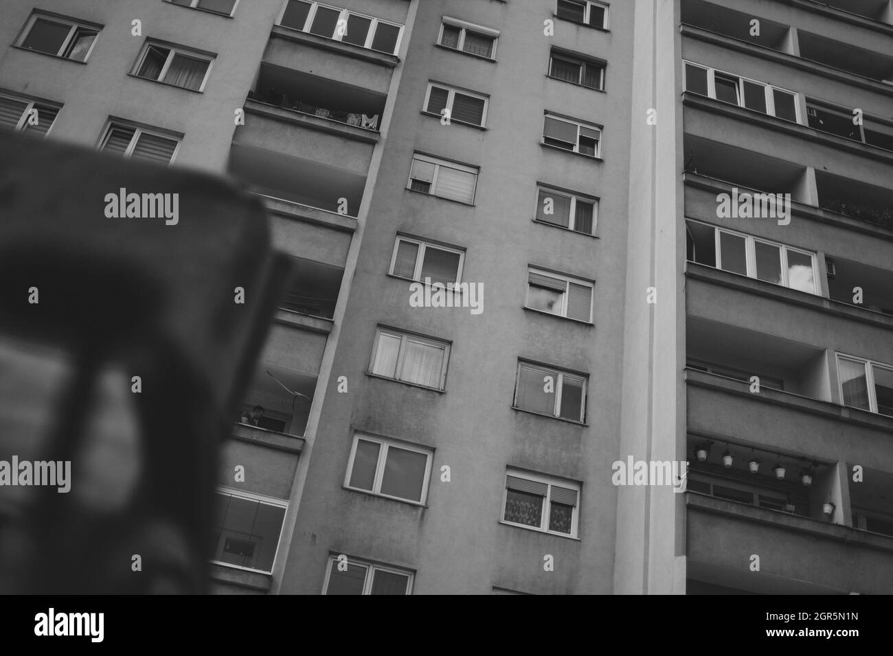 Grayscale of a residential building Stock Photo - Alamy