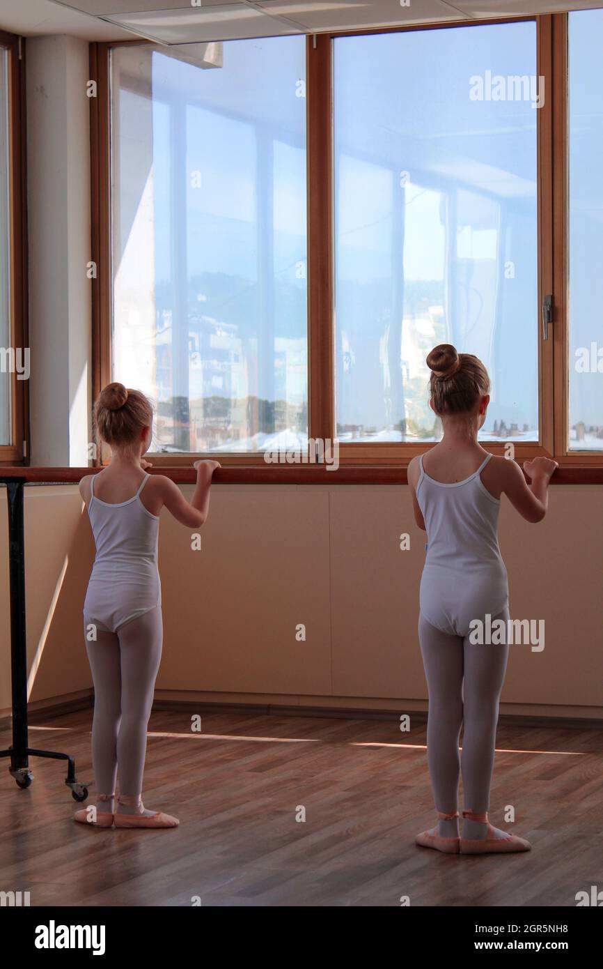 Ballet lesson and two little girls rehearsing Stock Photo - Alamy
