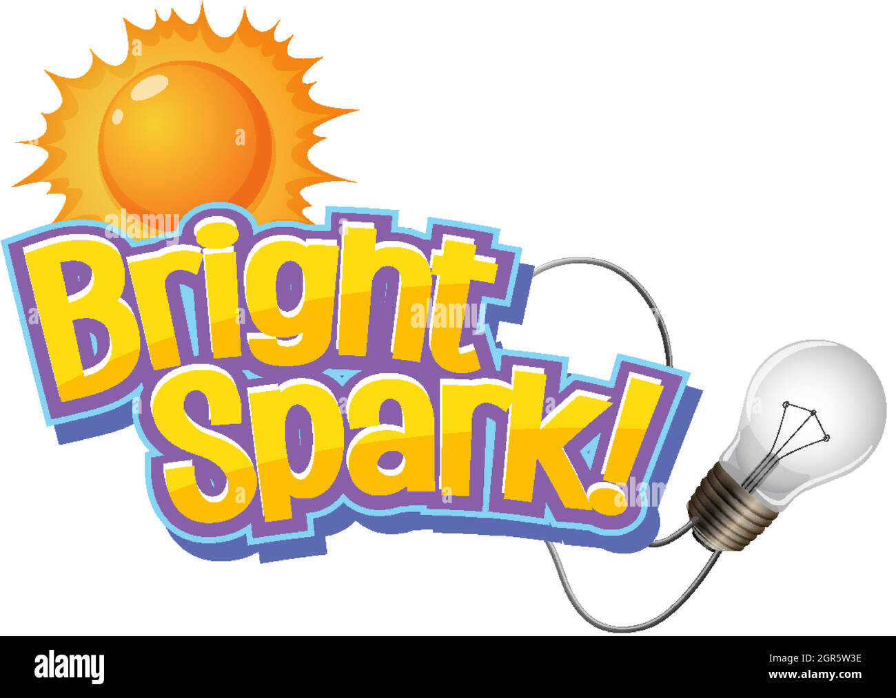 Font design for word bright spark with sun and lightbulb Stock Vector ...