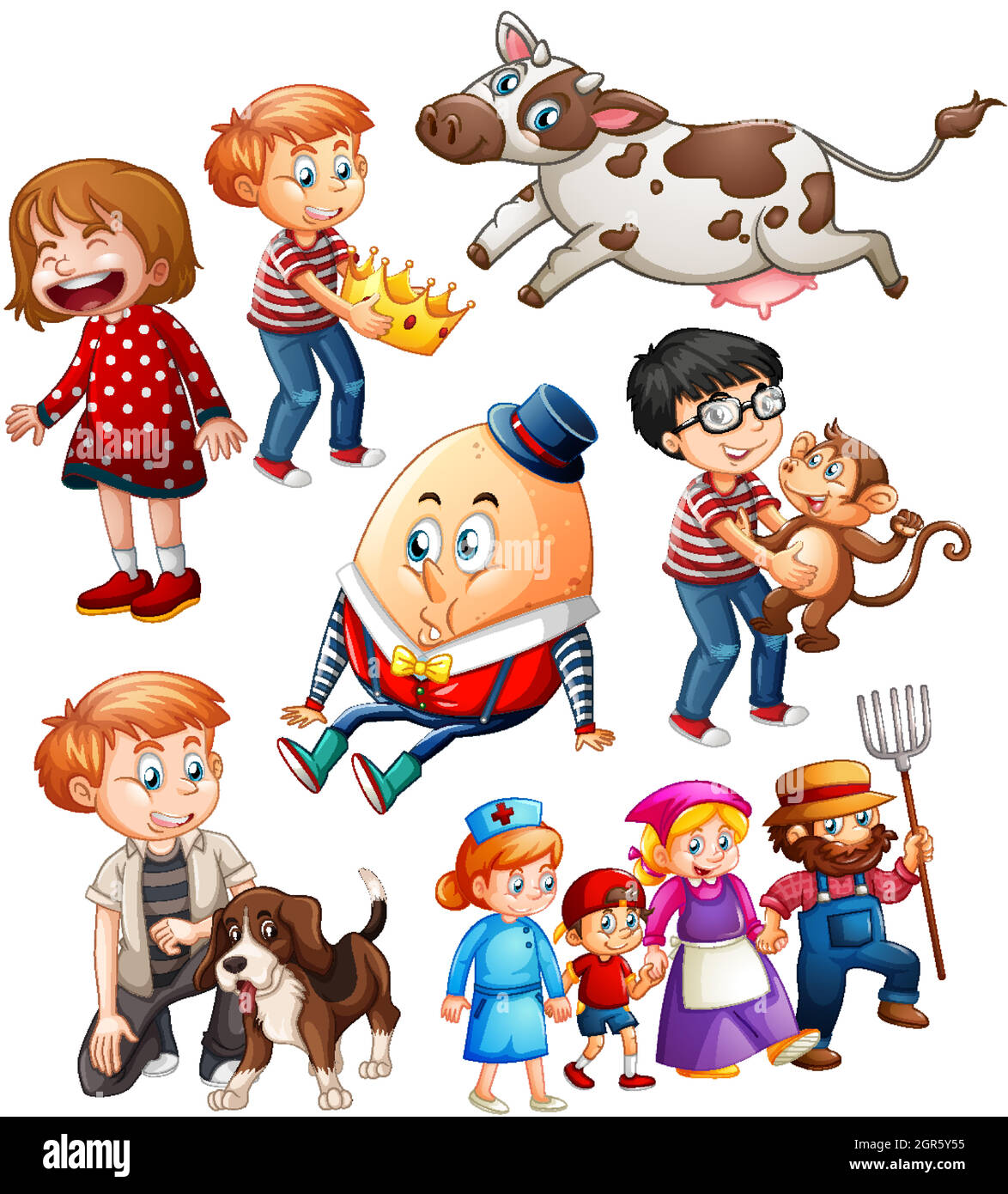 Set of fantasy cartoon character and animal isolated on white ...