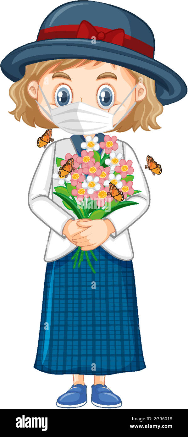 Girl wearing mask holding flowers Stock Vector Image & Art - Alamy