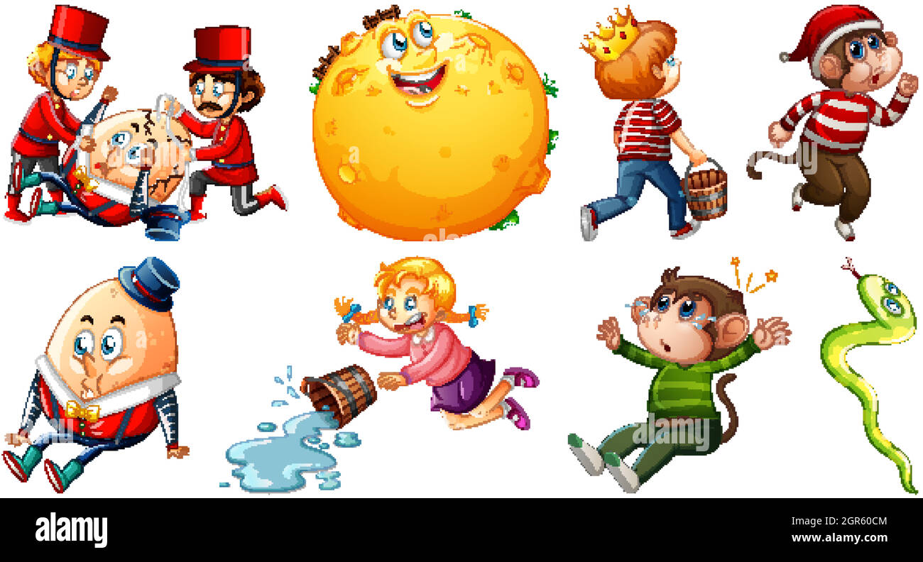 Set of different nursery rhyme character isolated on white background ...