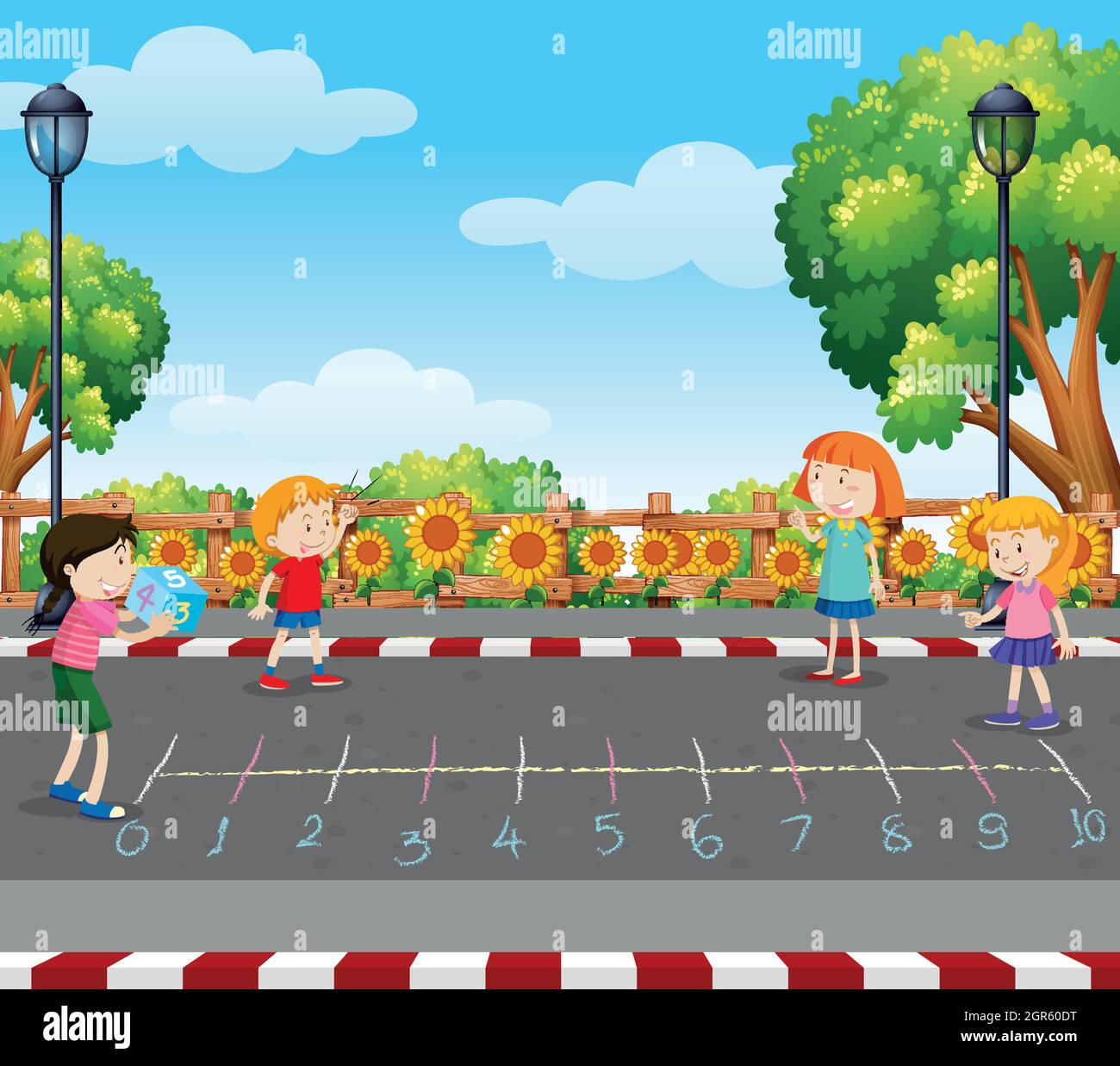 Children playing summer garden tree Stock Vector Images - Alamy