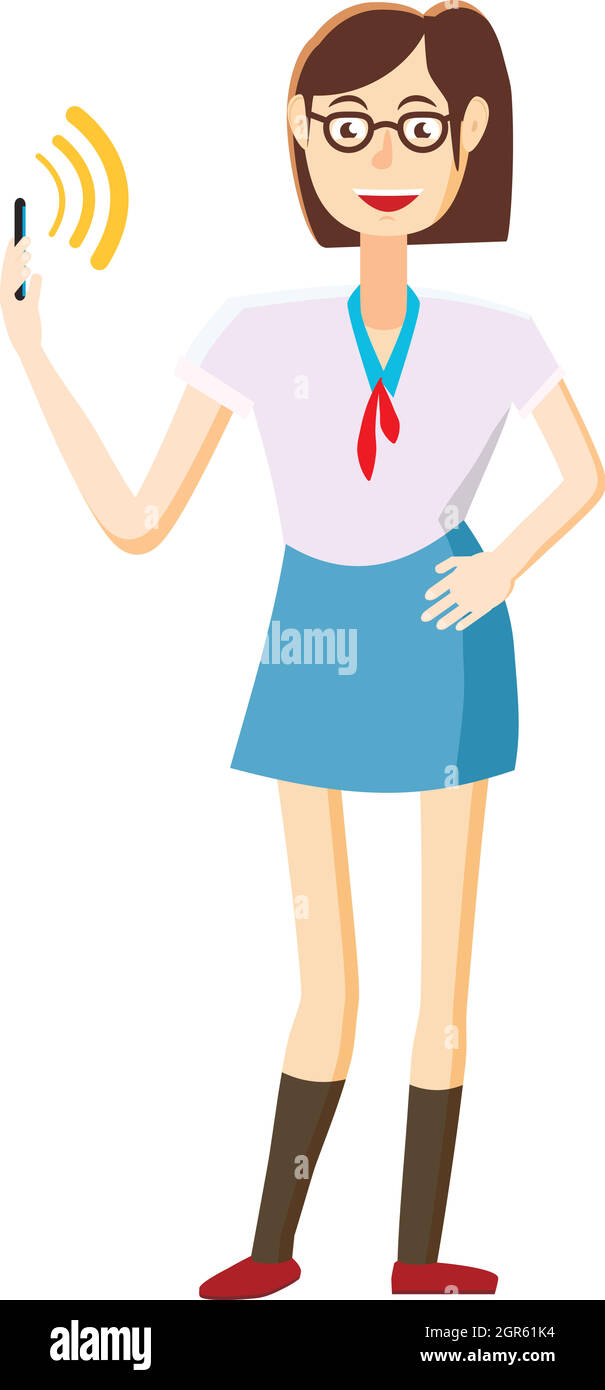 Girl with mobile phone calling icon, cartoon style Stock Vector Image ...