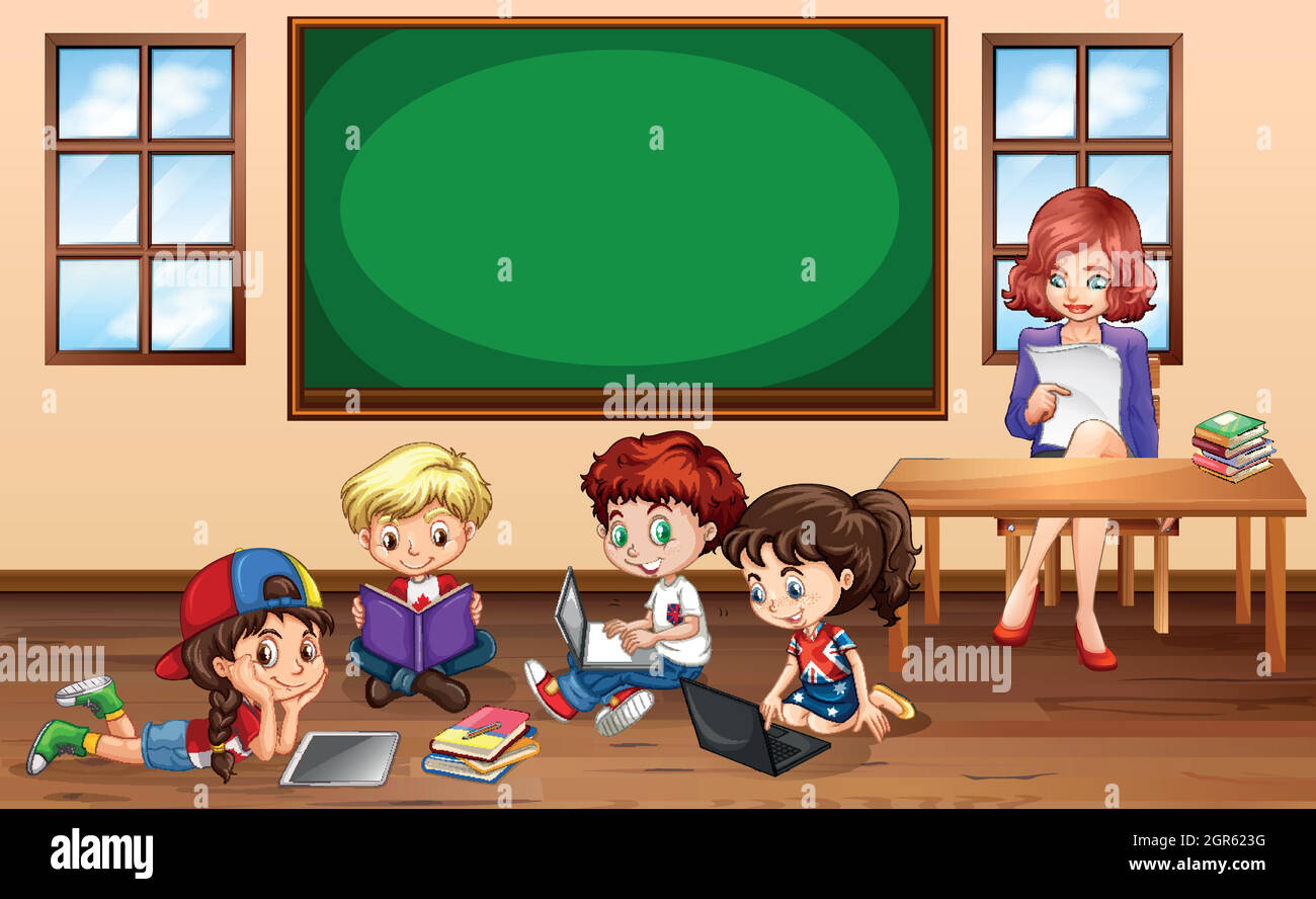 Children doing groupwork in classroom Stock Vector Image & Art - Alamy