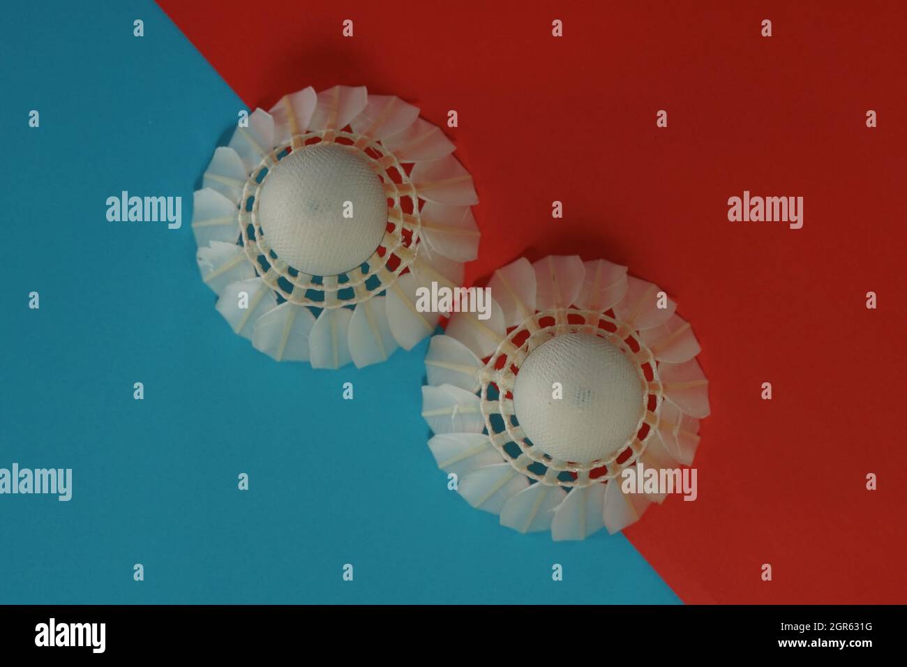 Badminton Shuttlecock On The Blue And Red Background Stock Photo - Alamy