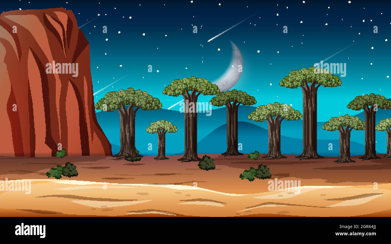 African Savanna forest landscape scene at night Stock Vector Image ...