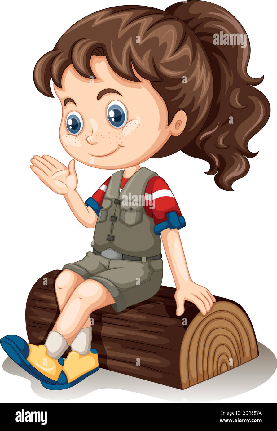Little girl sitting on log Stock Vector Image & Art - Alamy