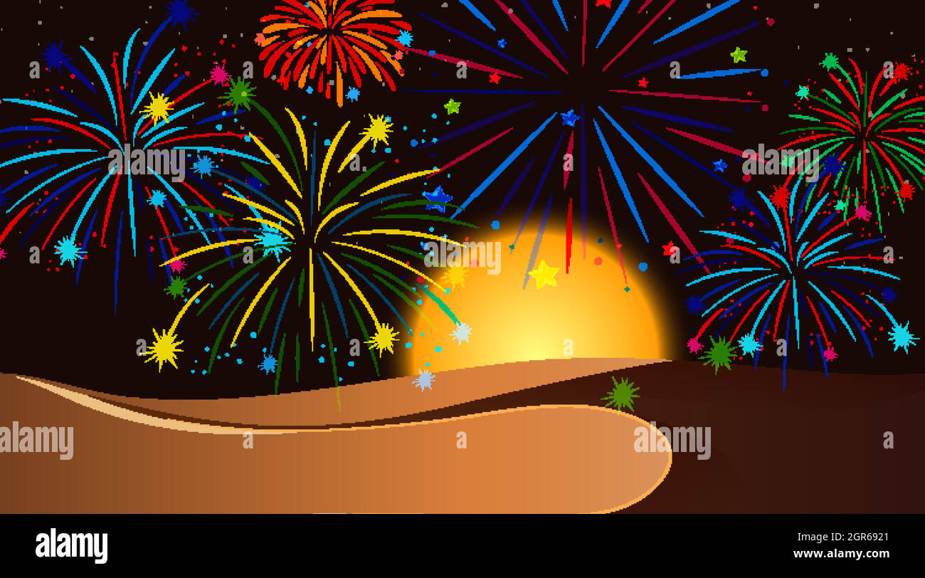 Desert with celebration fireworks scene Stock Vector Image & Art - Alamy