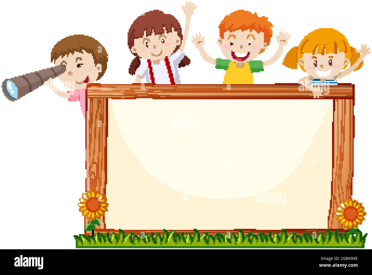 Frame template with happy kids and flowers Stock Vector Image & Art - Alamy