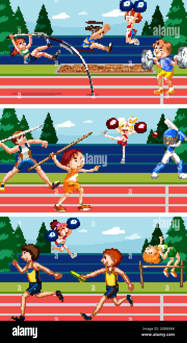 Background scenes with athletes doing track and field Stock Vector ...