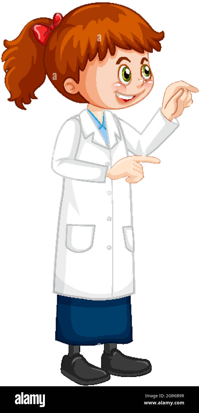 Cute girl cartoon character wearing science lab coat Stock Vector Image ...