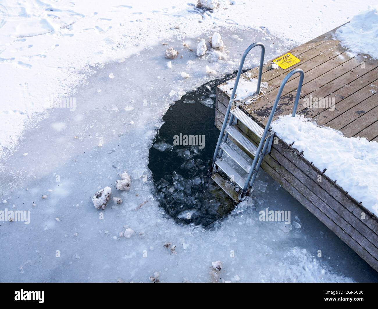 Overhead View Of A Swim Ladder Down To A Hole In The Ice Stock Photo ...