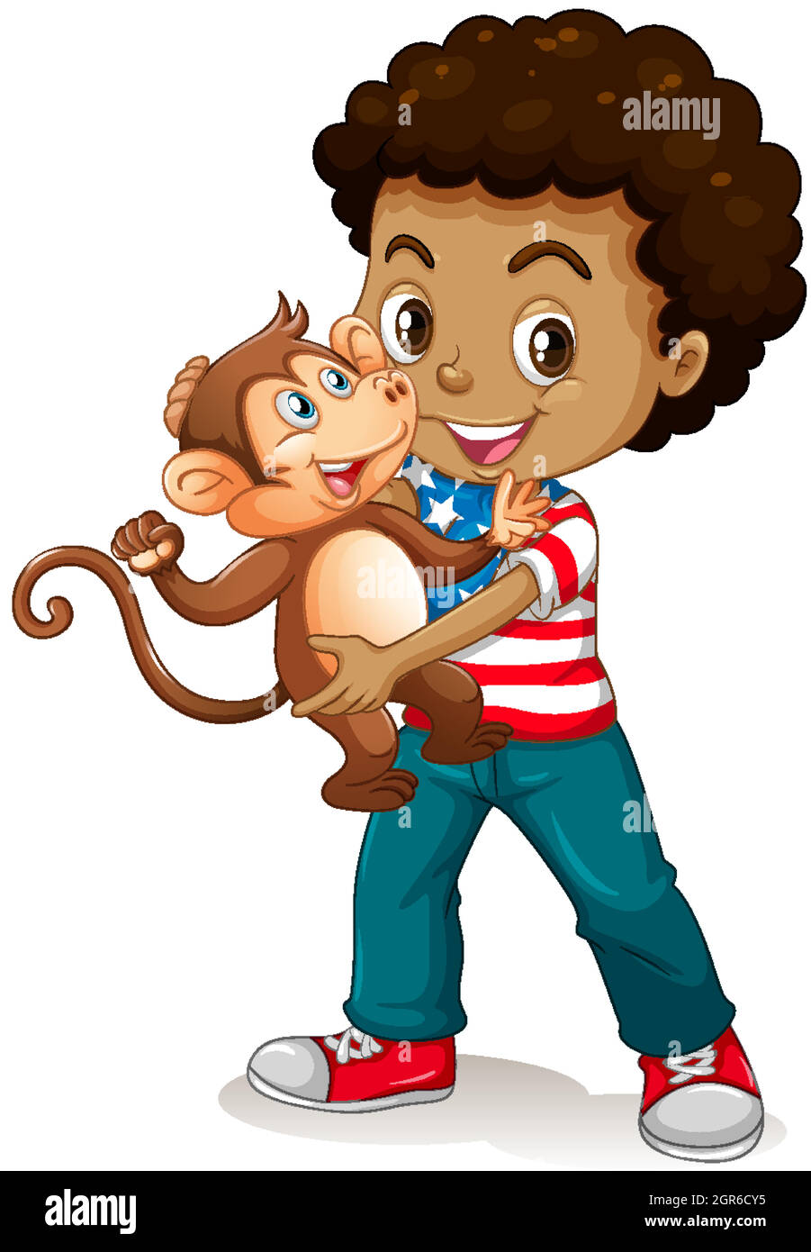Boy holding a little monkey isolated on white background Stock Vector ...