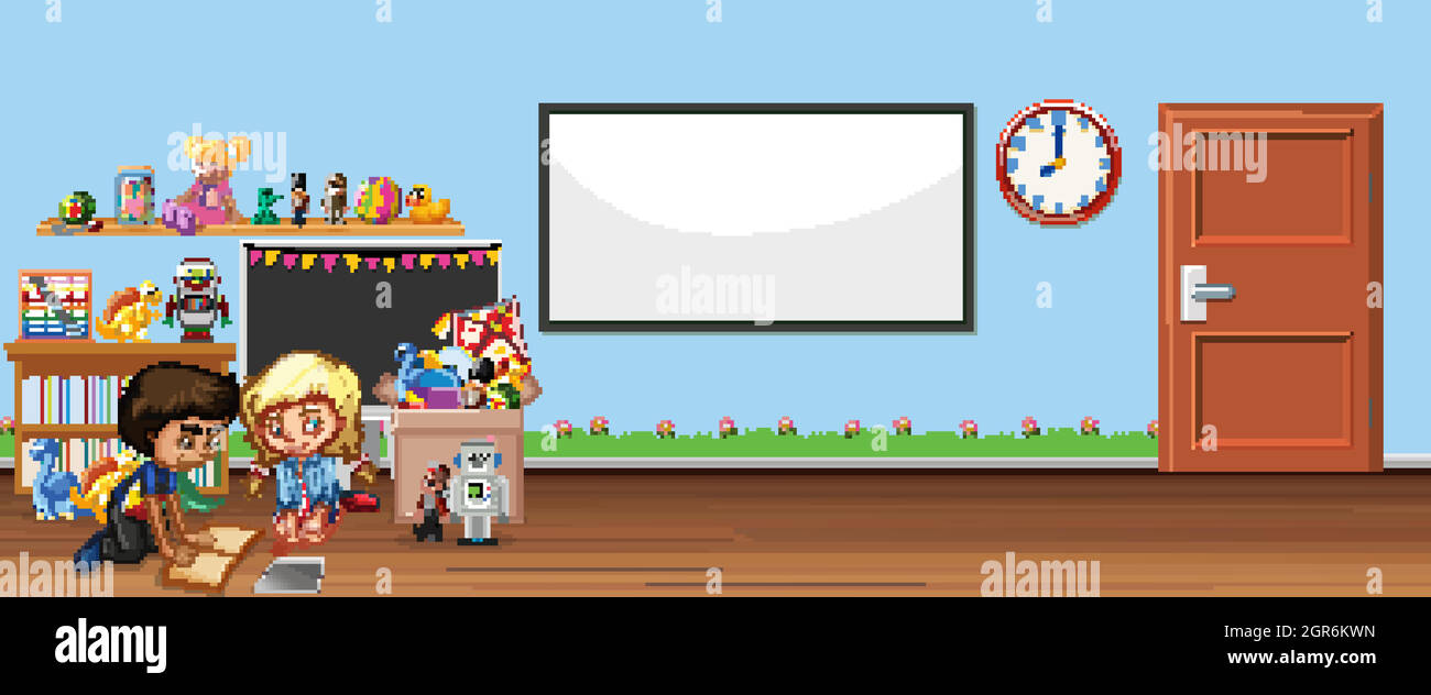 Scene with two kids reading book in the classroom Stock Vector Image ...