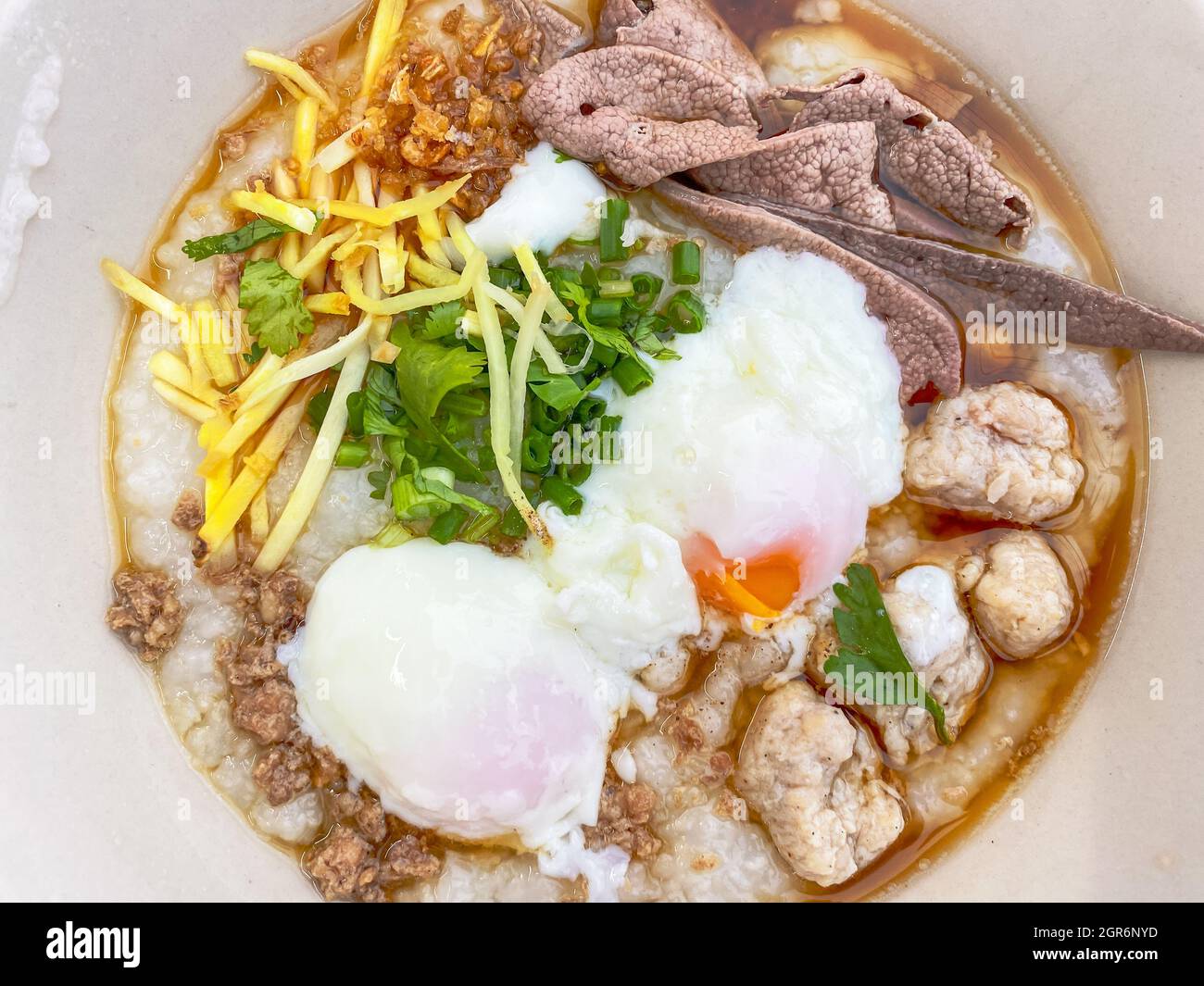 Close-up Pork Congee With Soft-boiled Eggs Is Asian Breakfast. Food ...