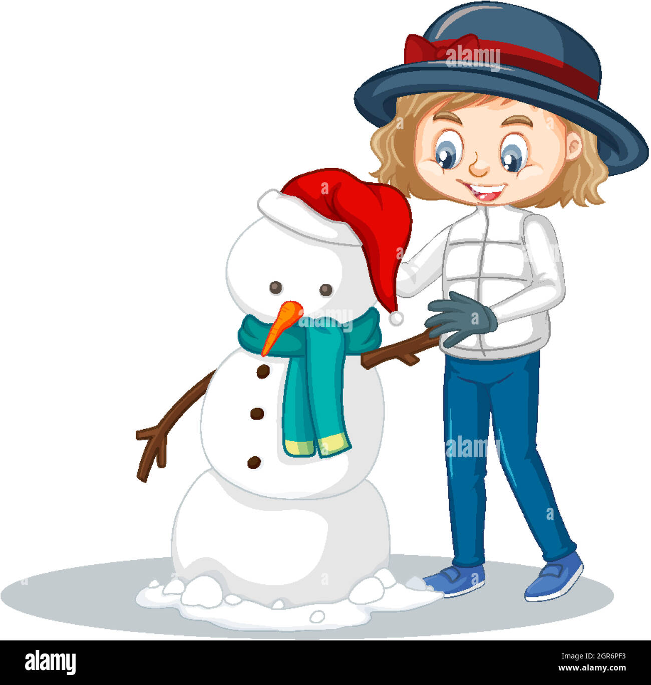 Girl making snowman on isolated background Stock Vector Image & Art - Alamy
