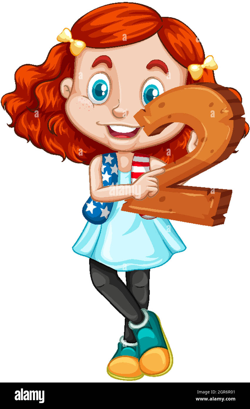 Cute girl with red hair holding math number two Stock Vector Image ...