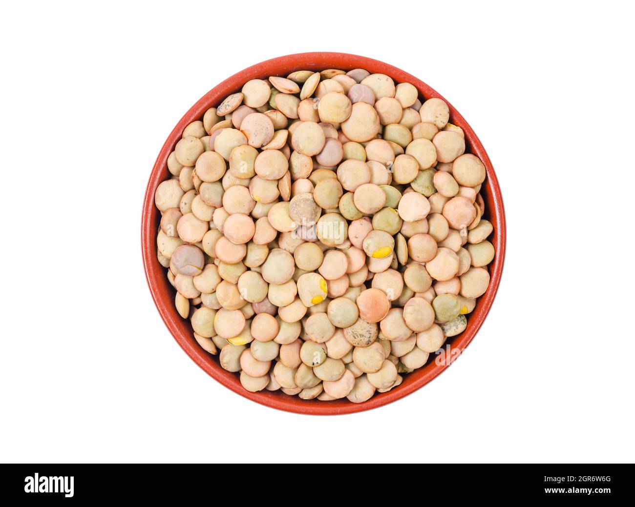 Brown Lentils in cup with bowl isolated on white background, save ...