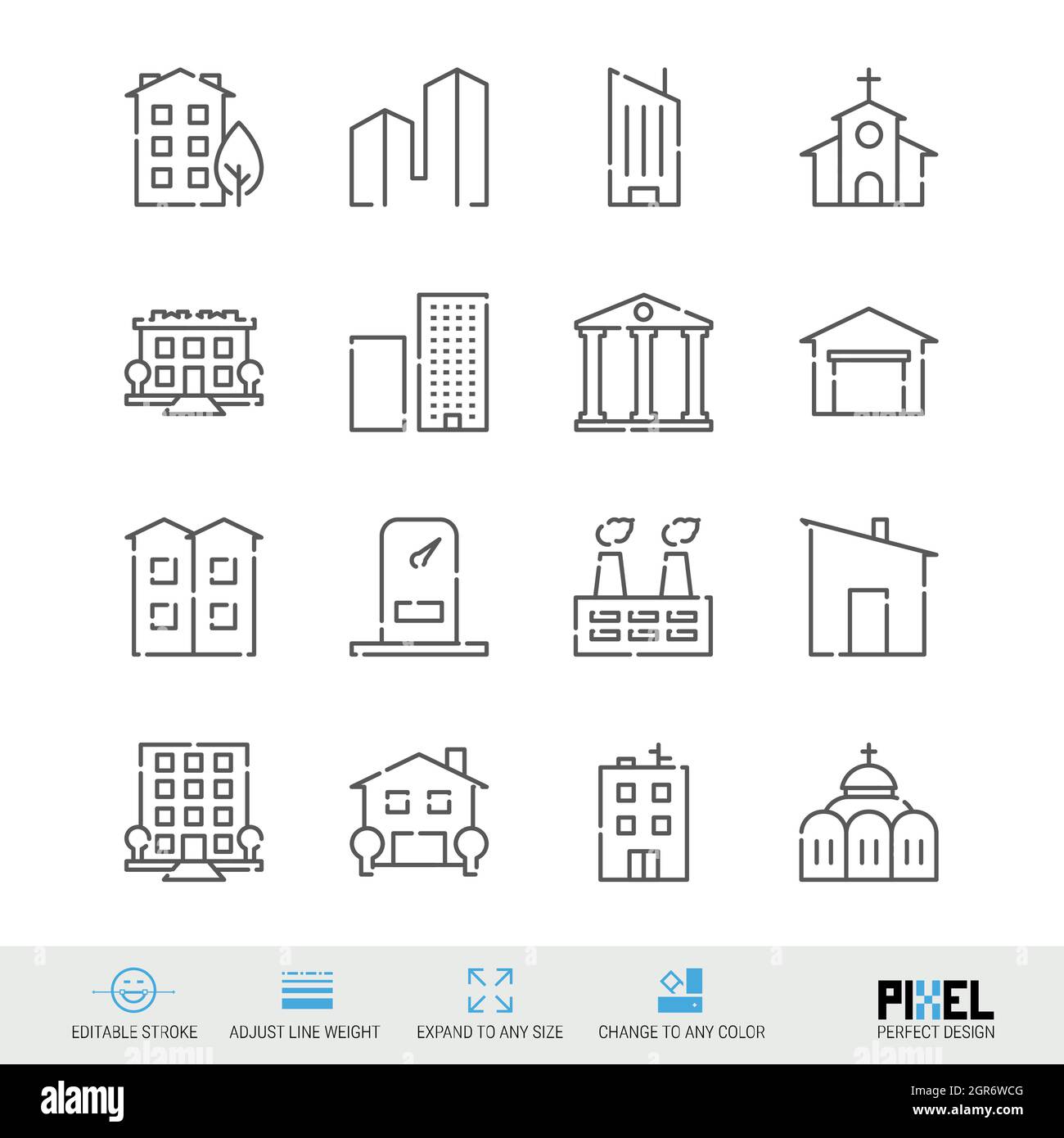 Buildings Houses Related Vector Line Icon Set Isolated On White Pixel