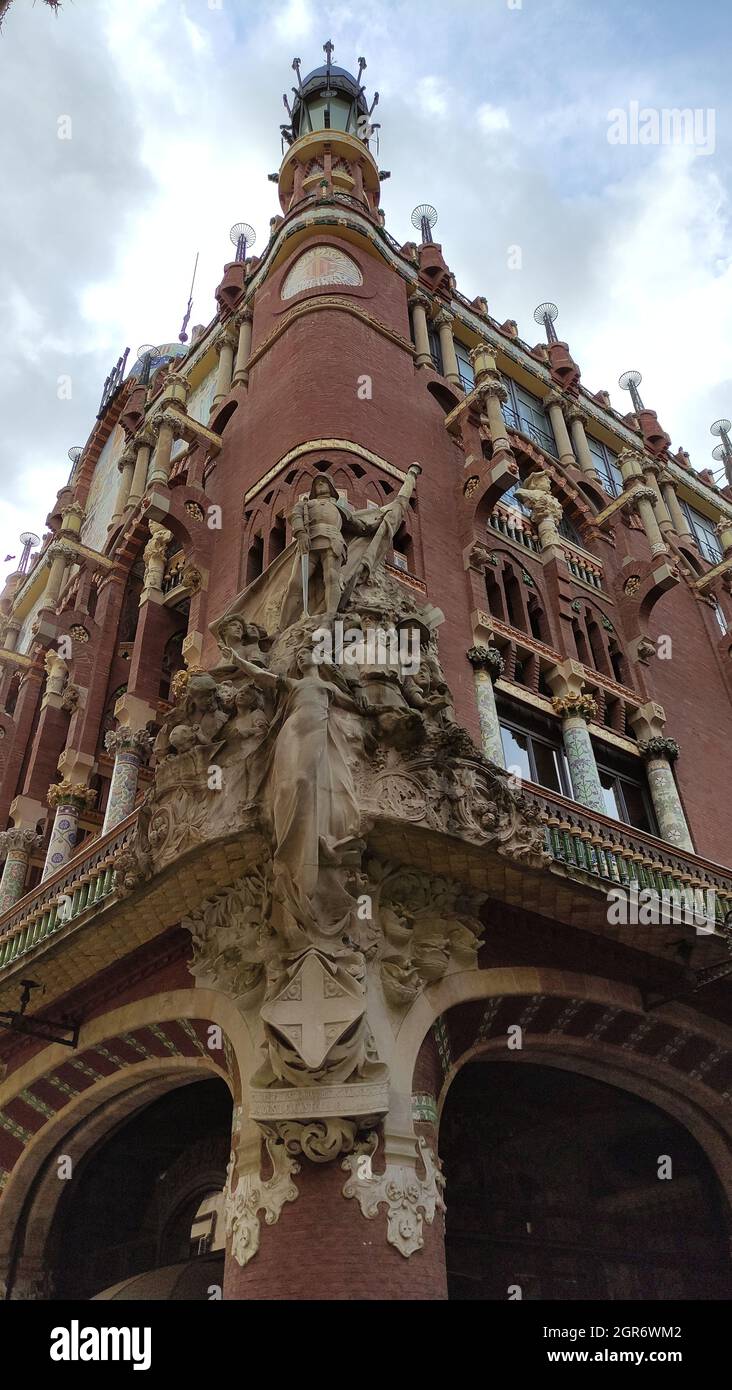 Beautiful old building with nice sculptures in Barcelona Stock Photo ...