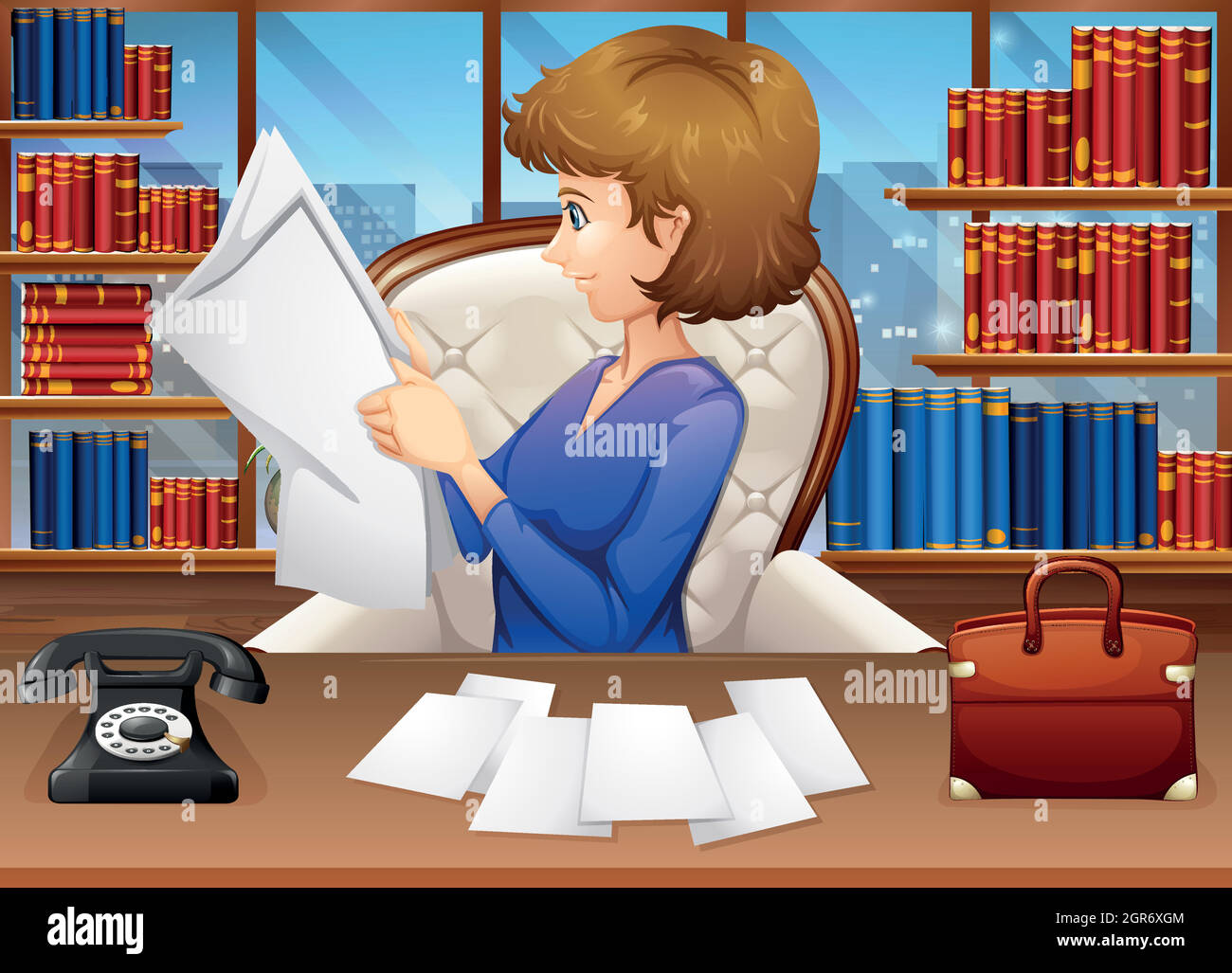 Businesswoman reading papers in office Stock Vector Image & Art - Alamy