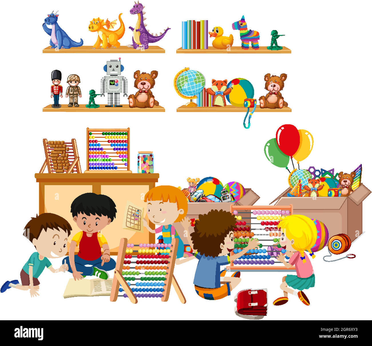 Scene with many kids playing toys in the room Stock Vector Image & Art ...