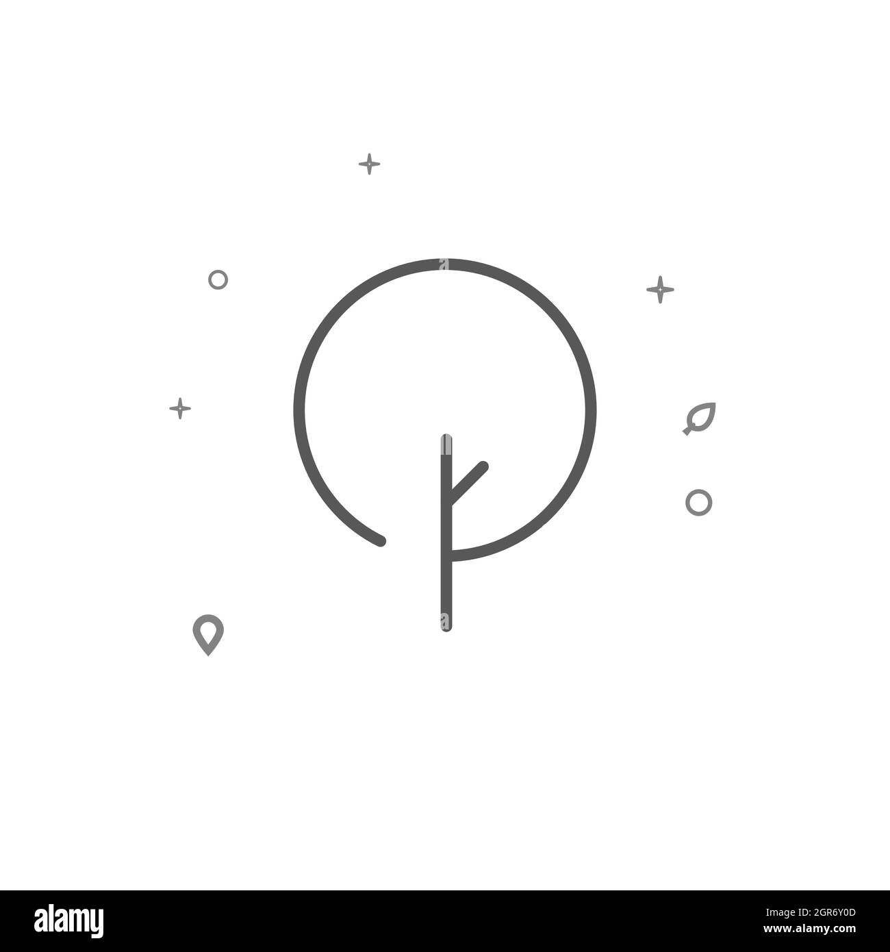 Round crown tree simple vector line icon. Tree sign isolated on white ...