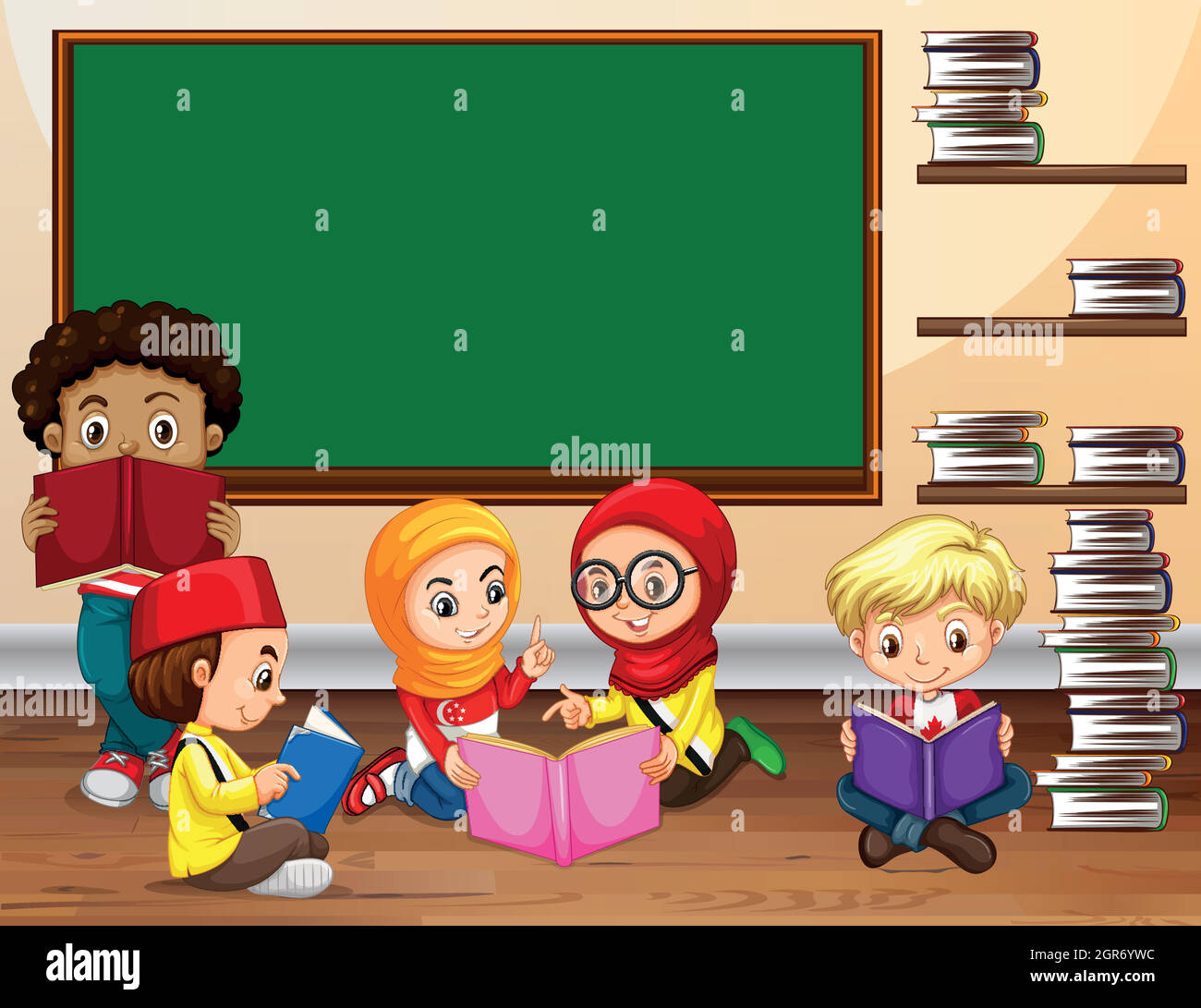 Children reading book in classroom Stock Vector Image & Art - Alamy