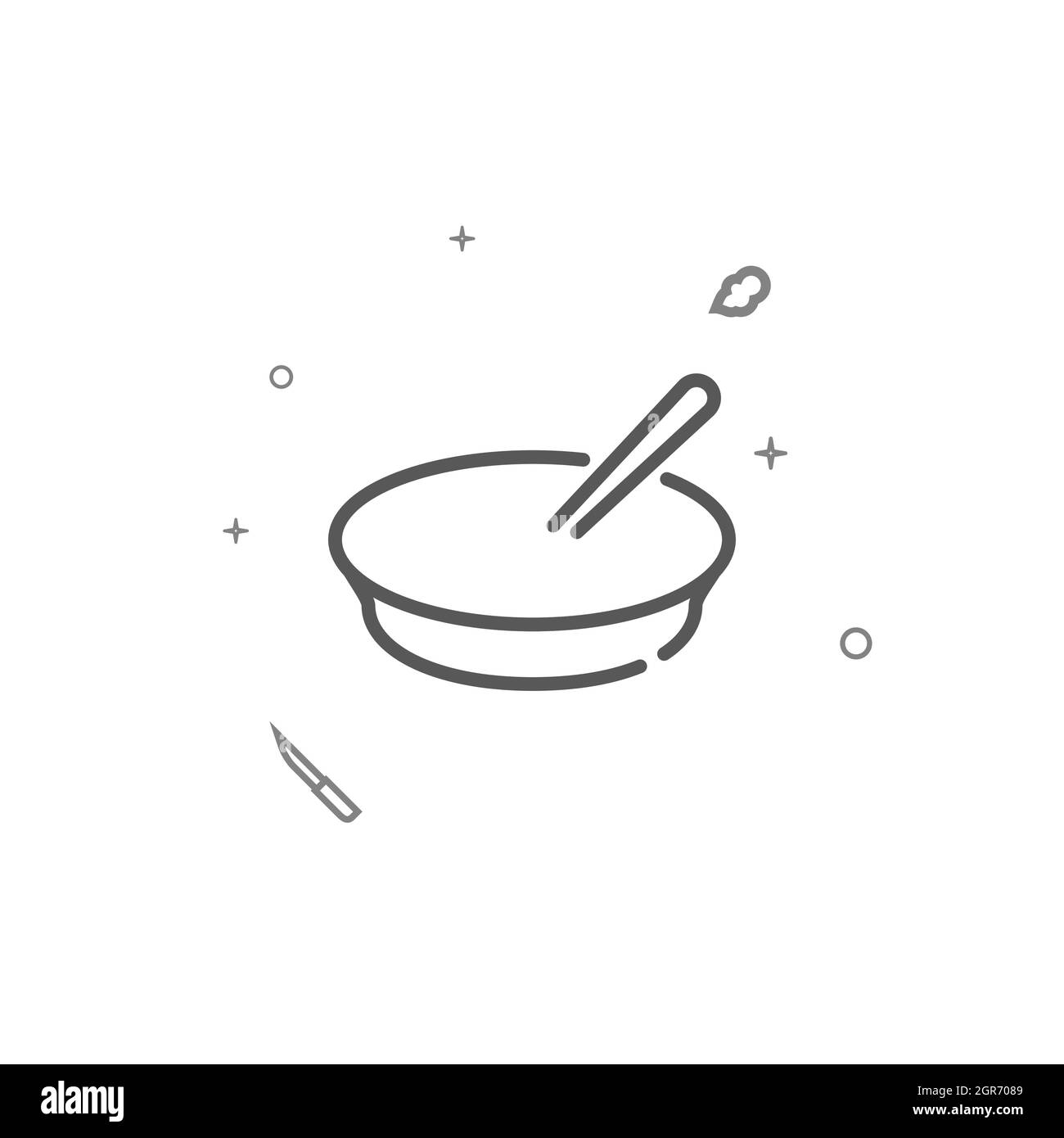 Deep plate with spoon simple vector line icon. Kitchenware related sign ...