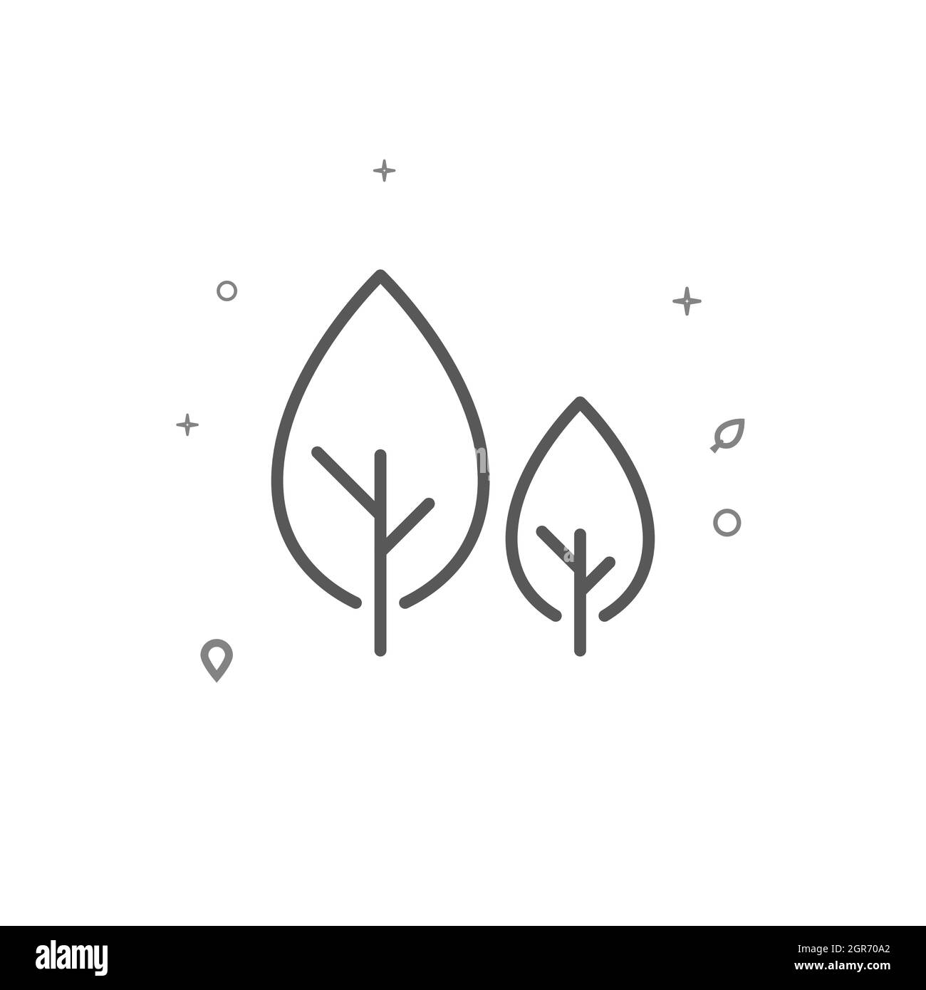 Garden or park simple vector line icon. Two trees sign isolated on ...