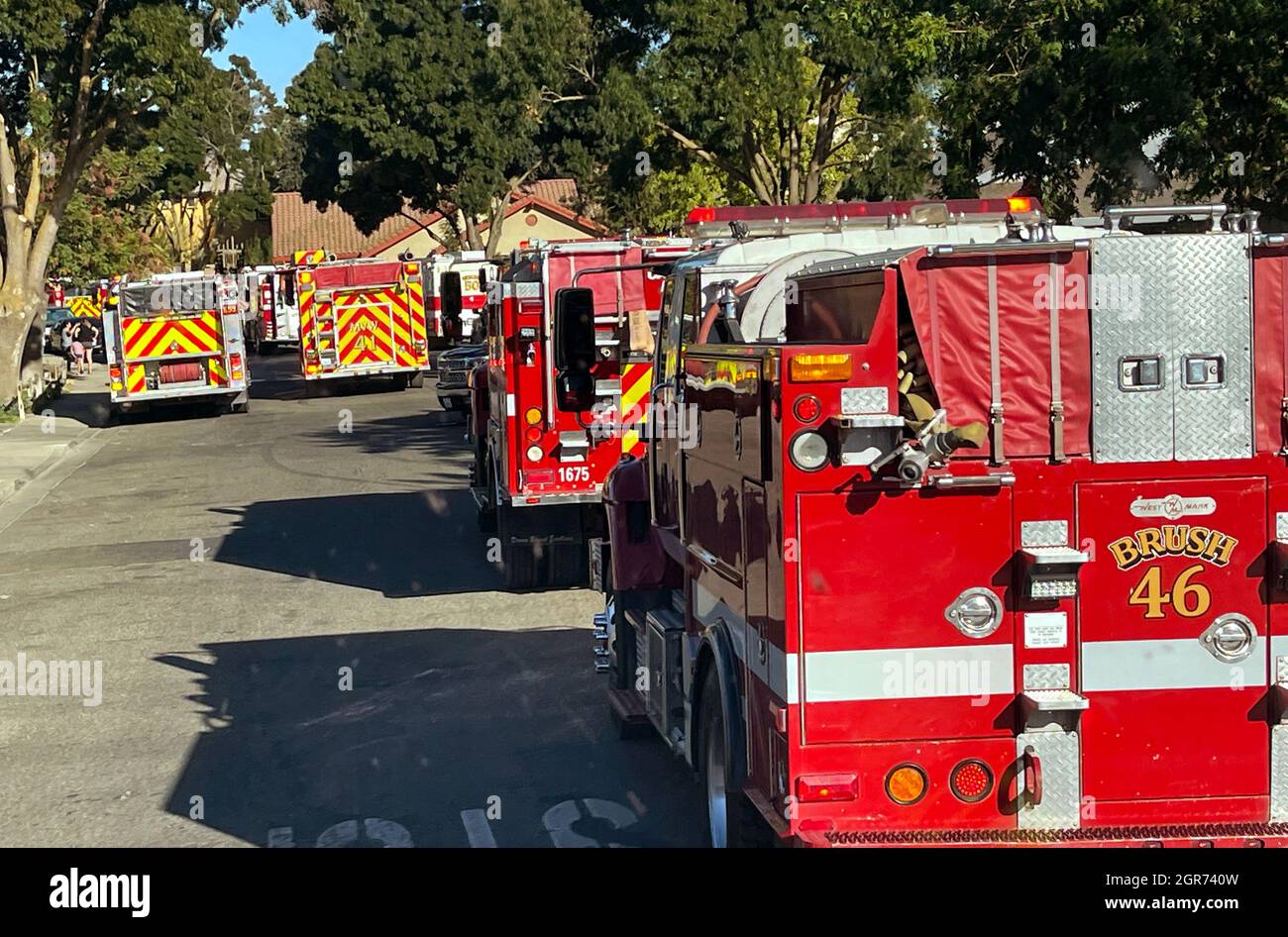 Patterson, CA, U.S.A. 30th Sep, 2021. A parade of fire engines travel ...