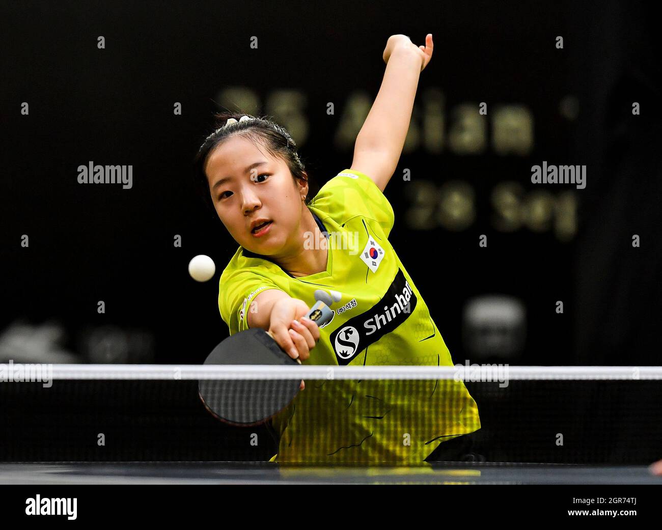 Doha, Qatar. 30th Sep, 2021. Shin Yubin of South Korea competes against ...