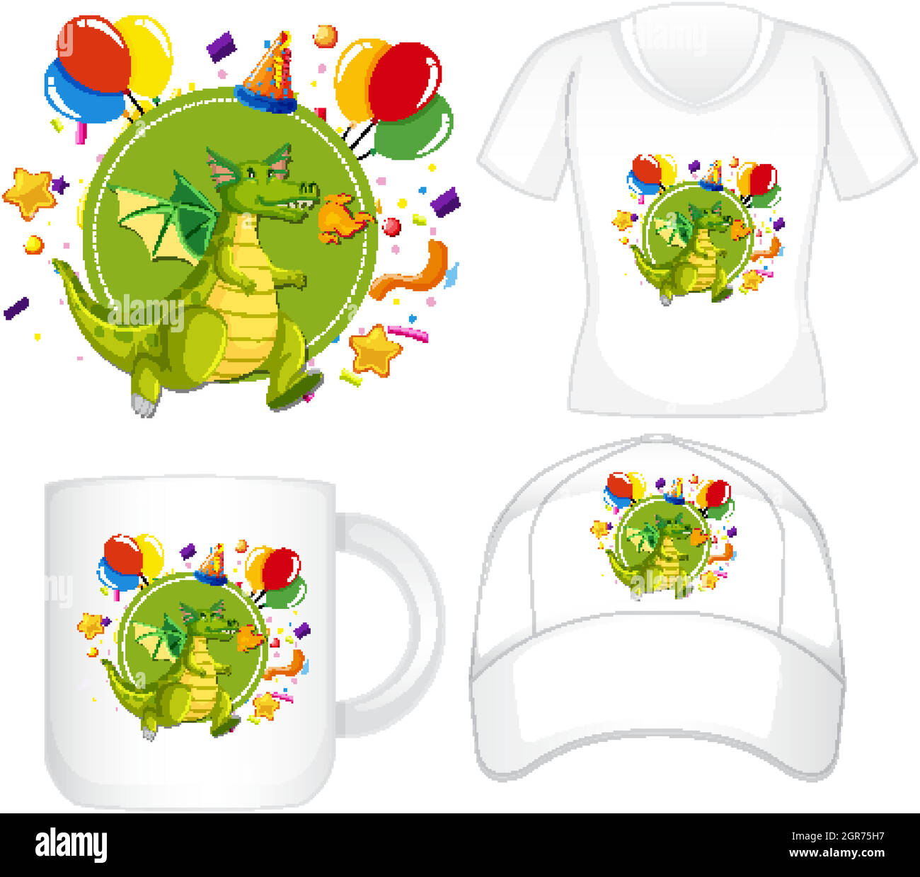 Graphic design on different products with green dragon Stock Vector ...