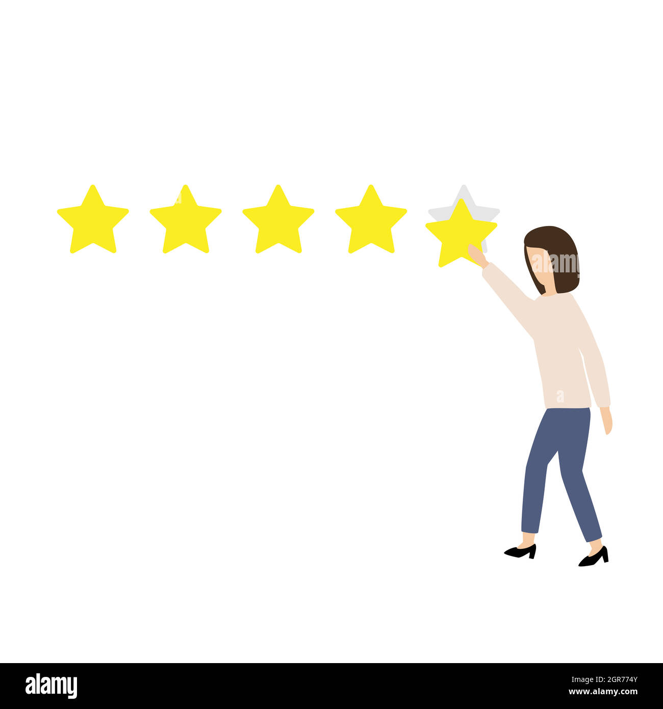 Customer Experience Concept. Girl showing on five star excellent rating ...