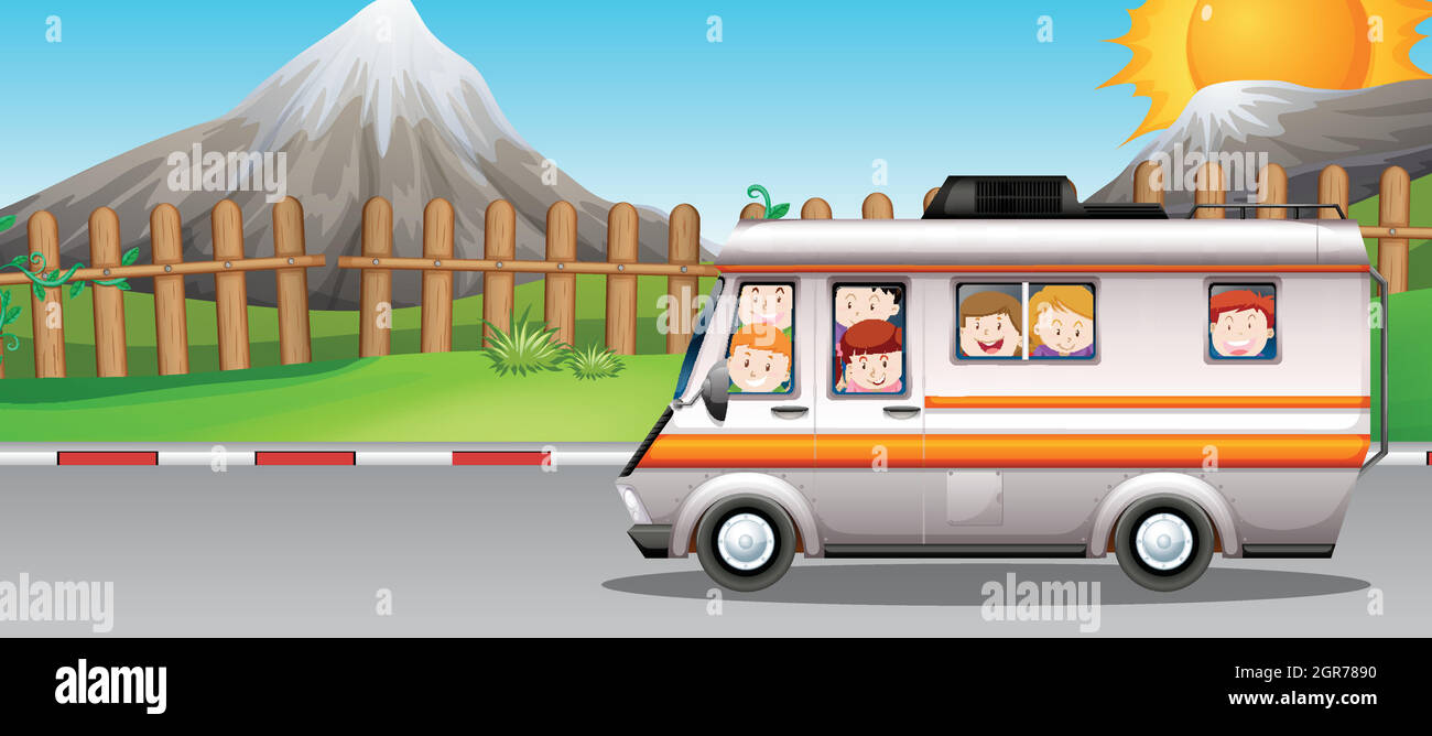Children riding on camper van Stock Vector Image & Art - Alamy