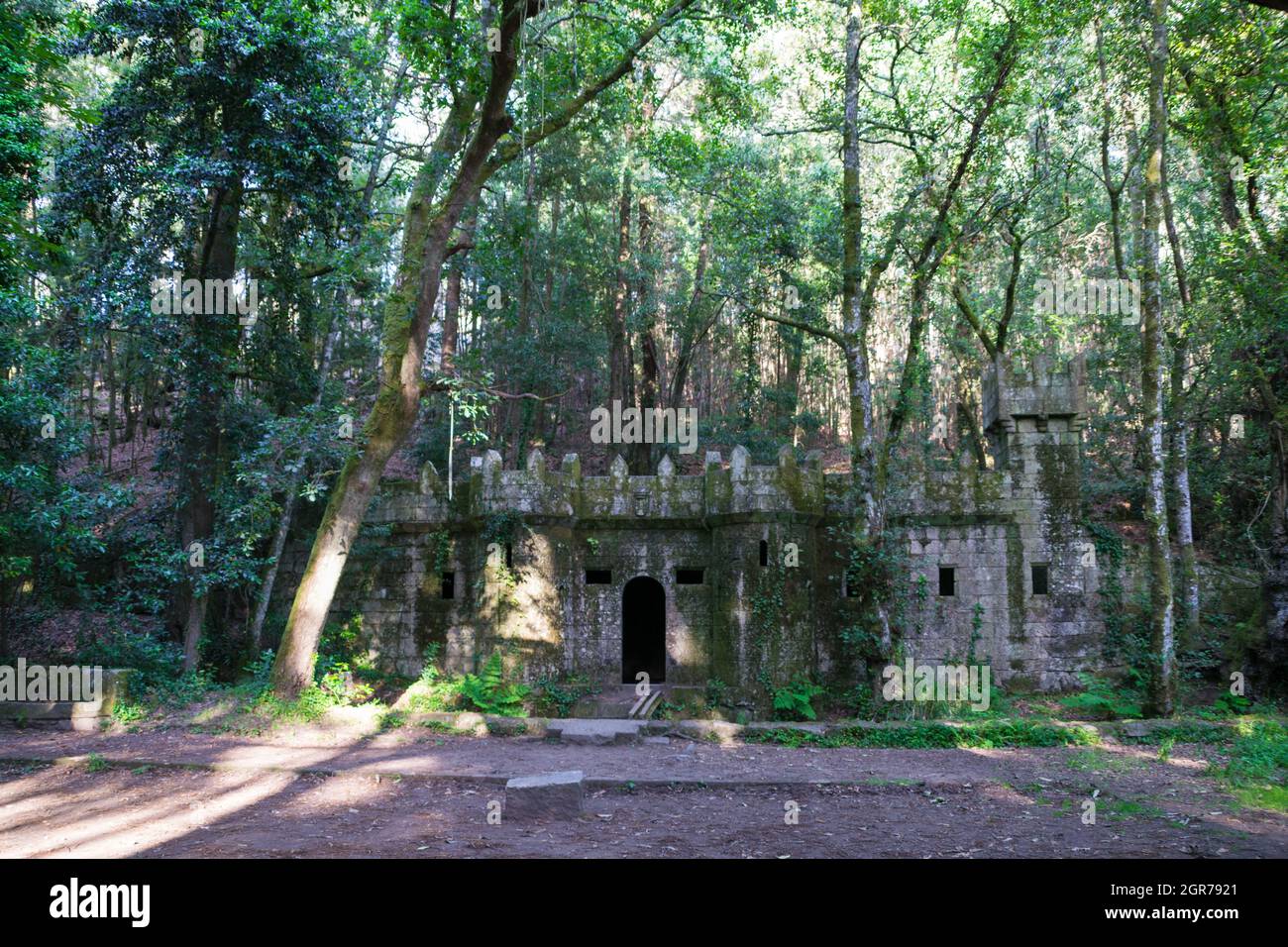 Mossy castle in the enchanted forest of Aldan. Galicia - Spain Stock ...