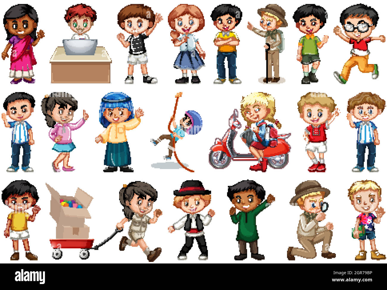Large set of children doing different activities Stock Vector Image ...