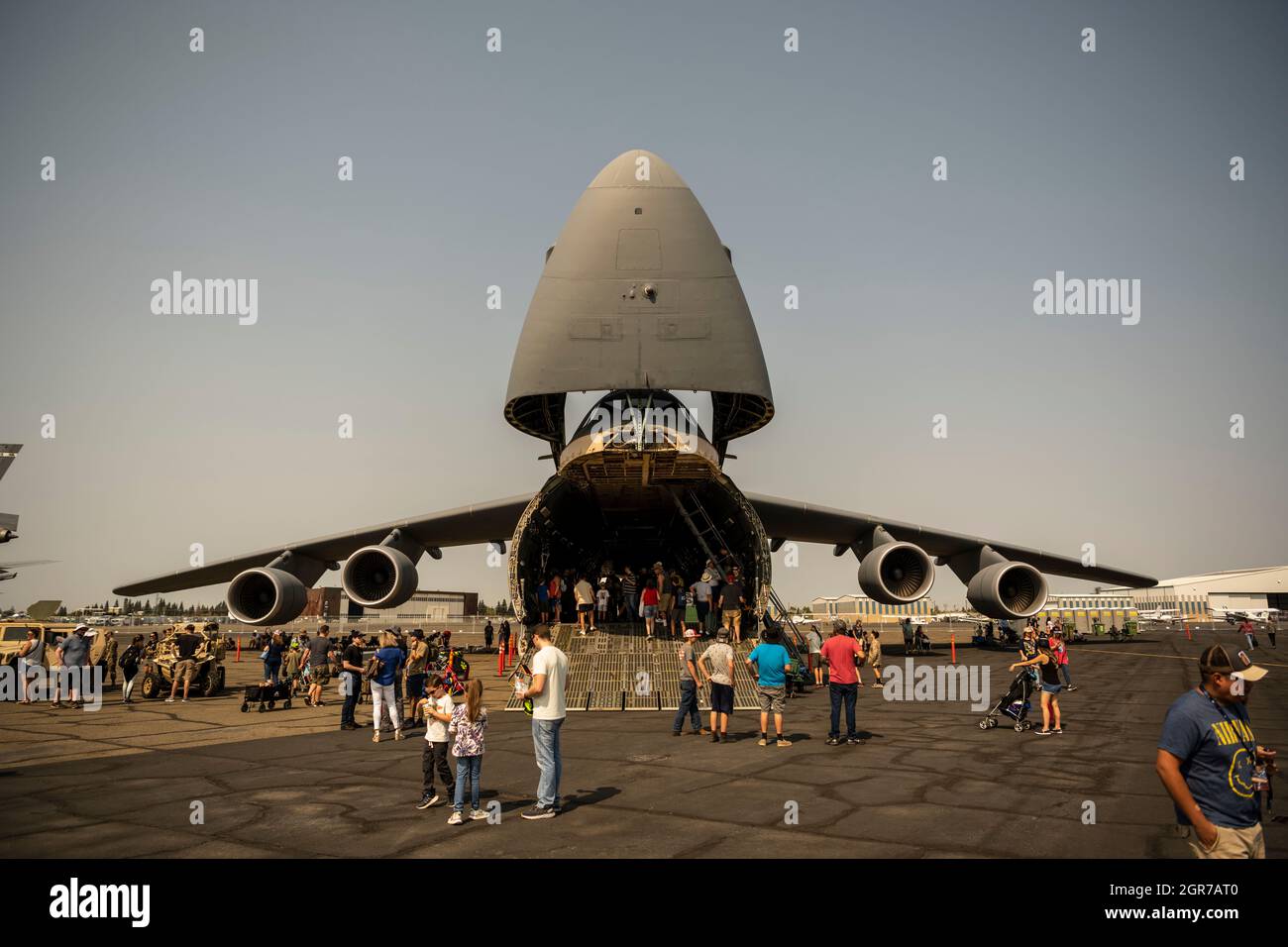 A parked U.S. Air Force C-5M Super Galaxy on display during the ...